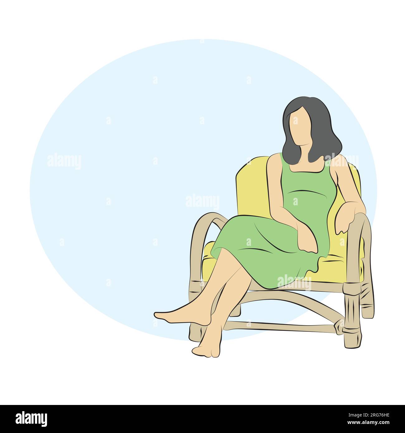 full length of businesswoman sitting on a chair with blue copy space ...