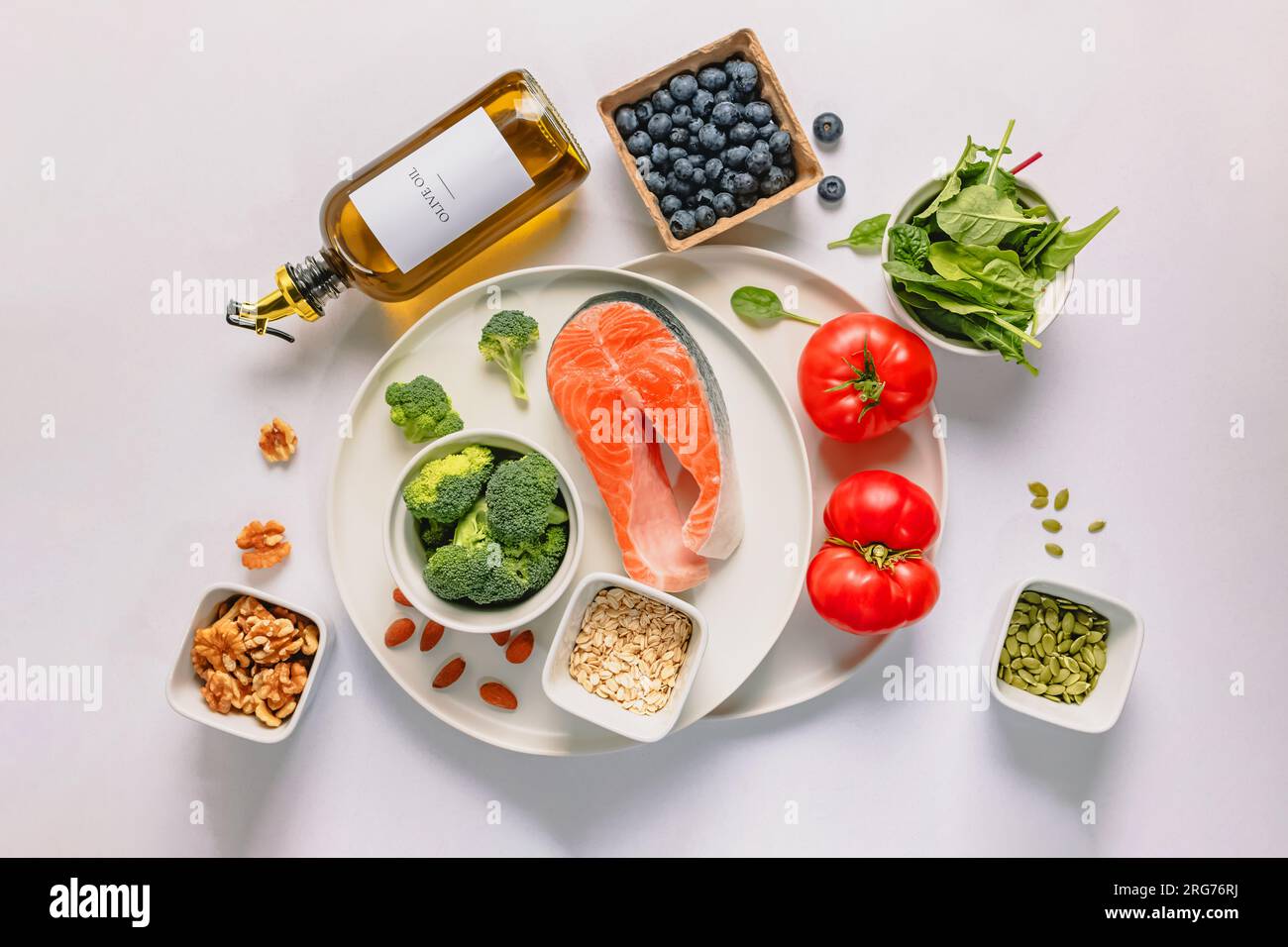 Variety of fresh, whole unprocessed food; healthy nutrition, anti ...