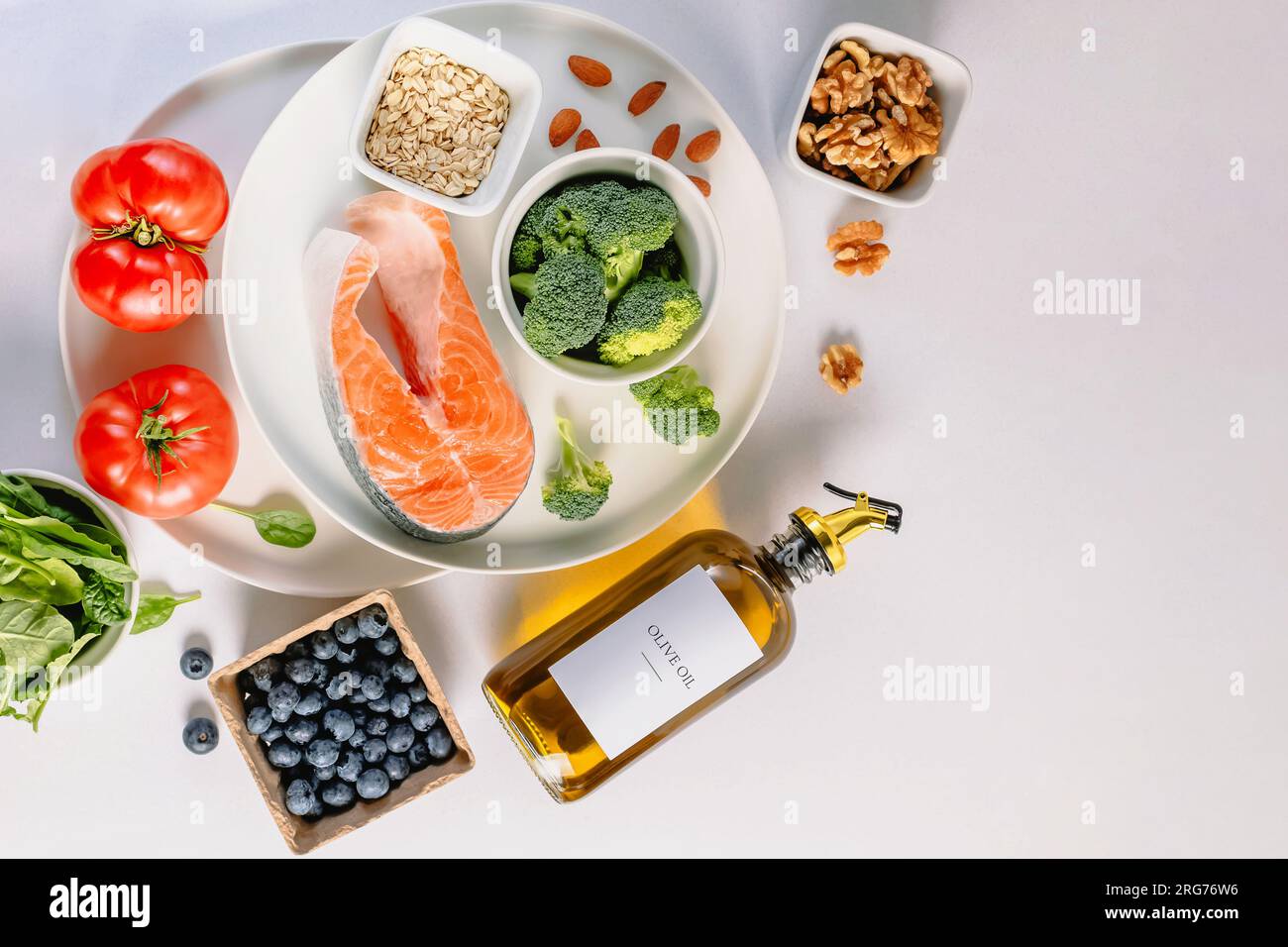 Variety of fresh, whole unprocessed food; healthy nutrition, anti ...