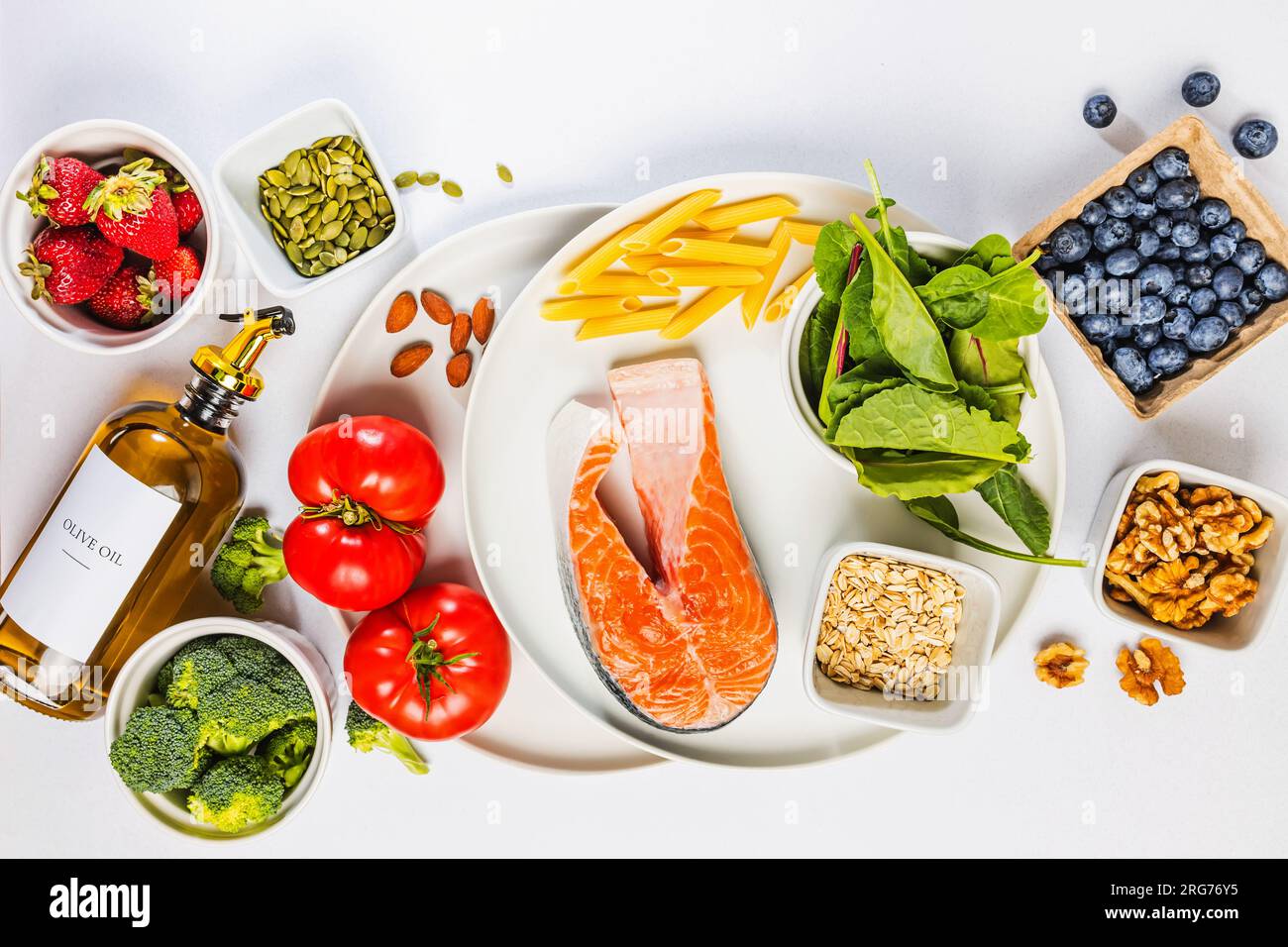 Variety of fresh, whole unprocessed food; healthy nutrition, anti ...