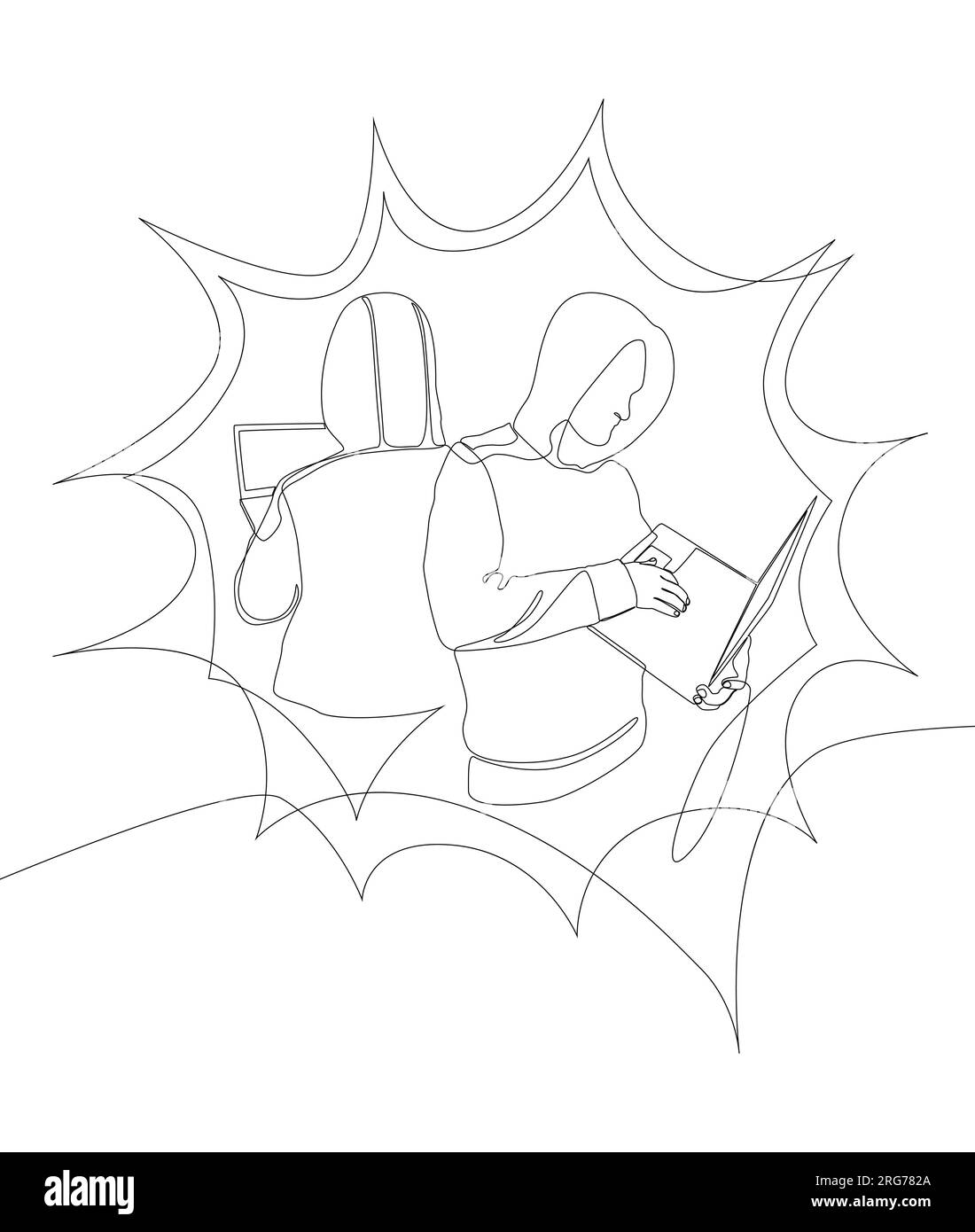 One Continuous Line Of Speech Bubble With Computer Hacker Thin Line Illustration Vector Concept