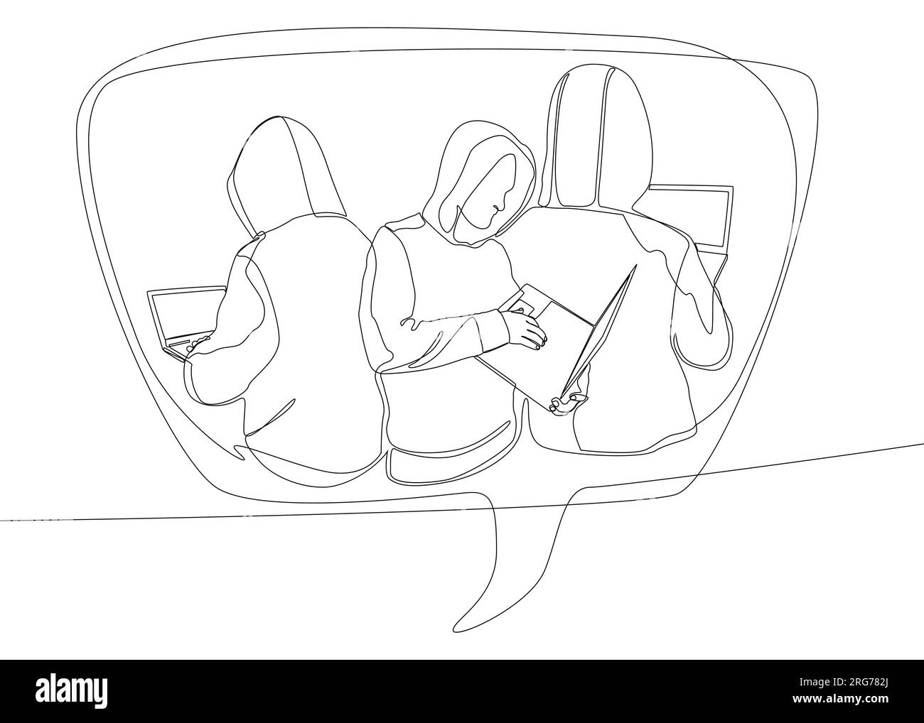 One Continuous Line Of Speech Bubble With Computer Hacker Thin Line Illustration Vector Concept