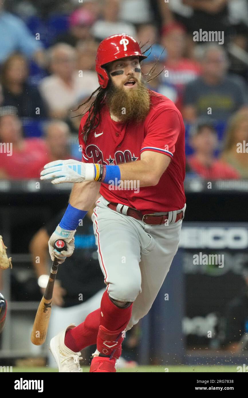 Philadelphia Phillies' Brandon Marsh swings at a pitch during a ...