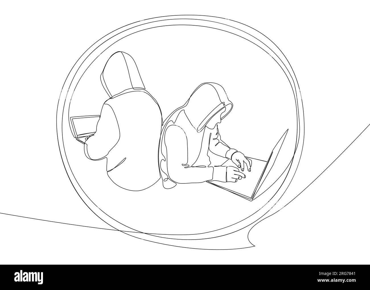 One Continuous Line Of Speech Bubble With Computer Hacker Thin Line Illustration Vector Concept