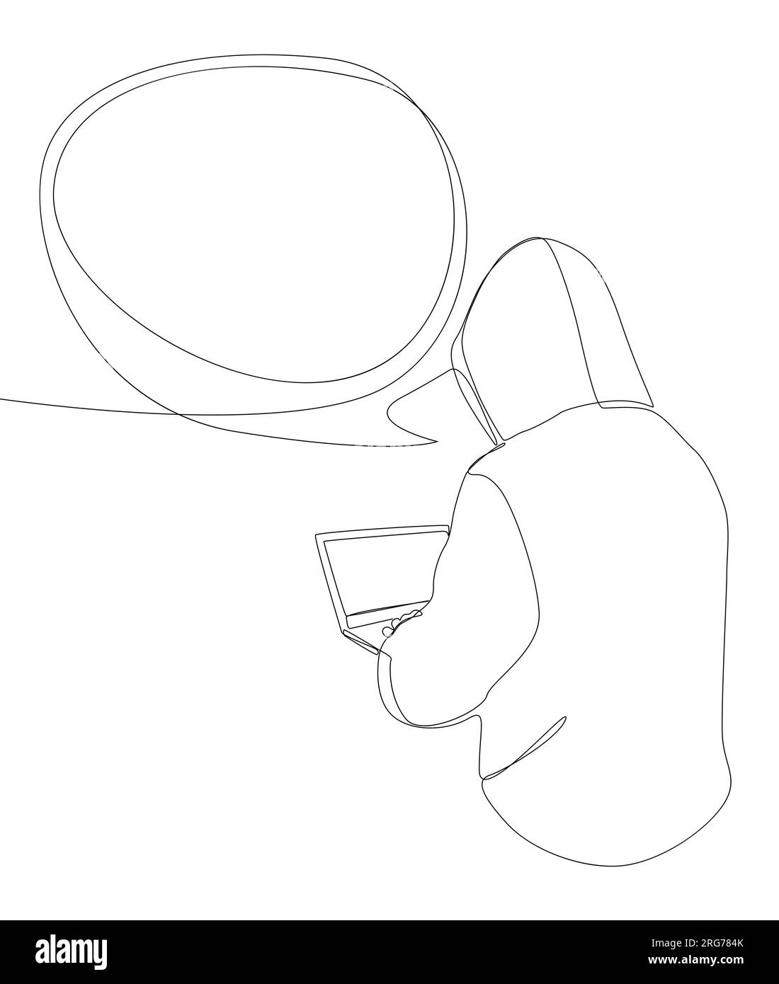 One Continuous Line Of Speech Bubble With Computer Hacker Thin Line Illustration Vector Concept