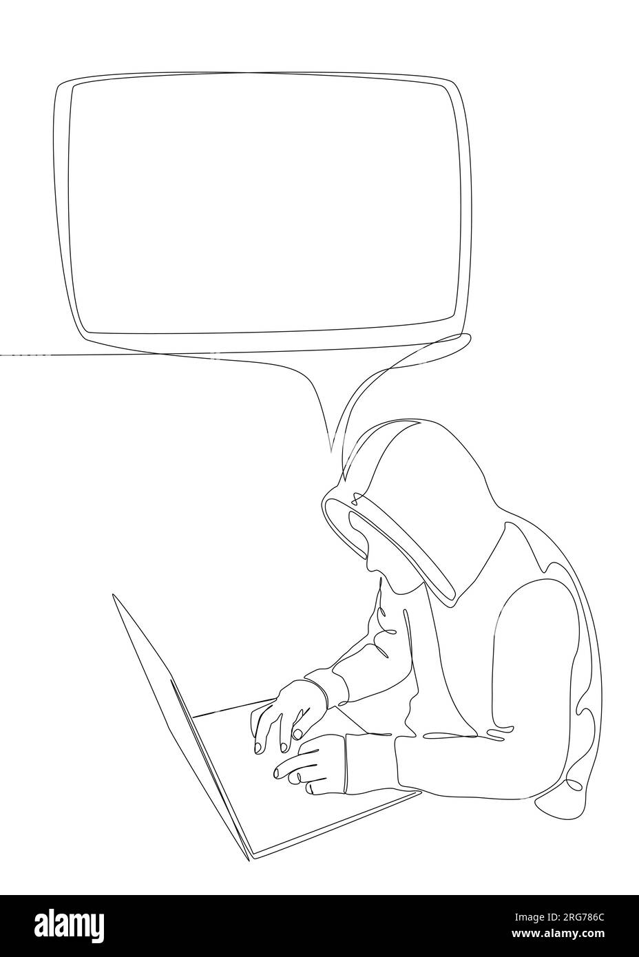 One Continuous Line Of Speech Bubble With Computer Hacker Thin Line Illustration Vector Concept