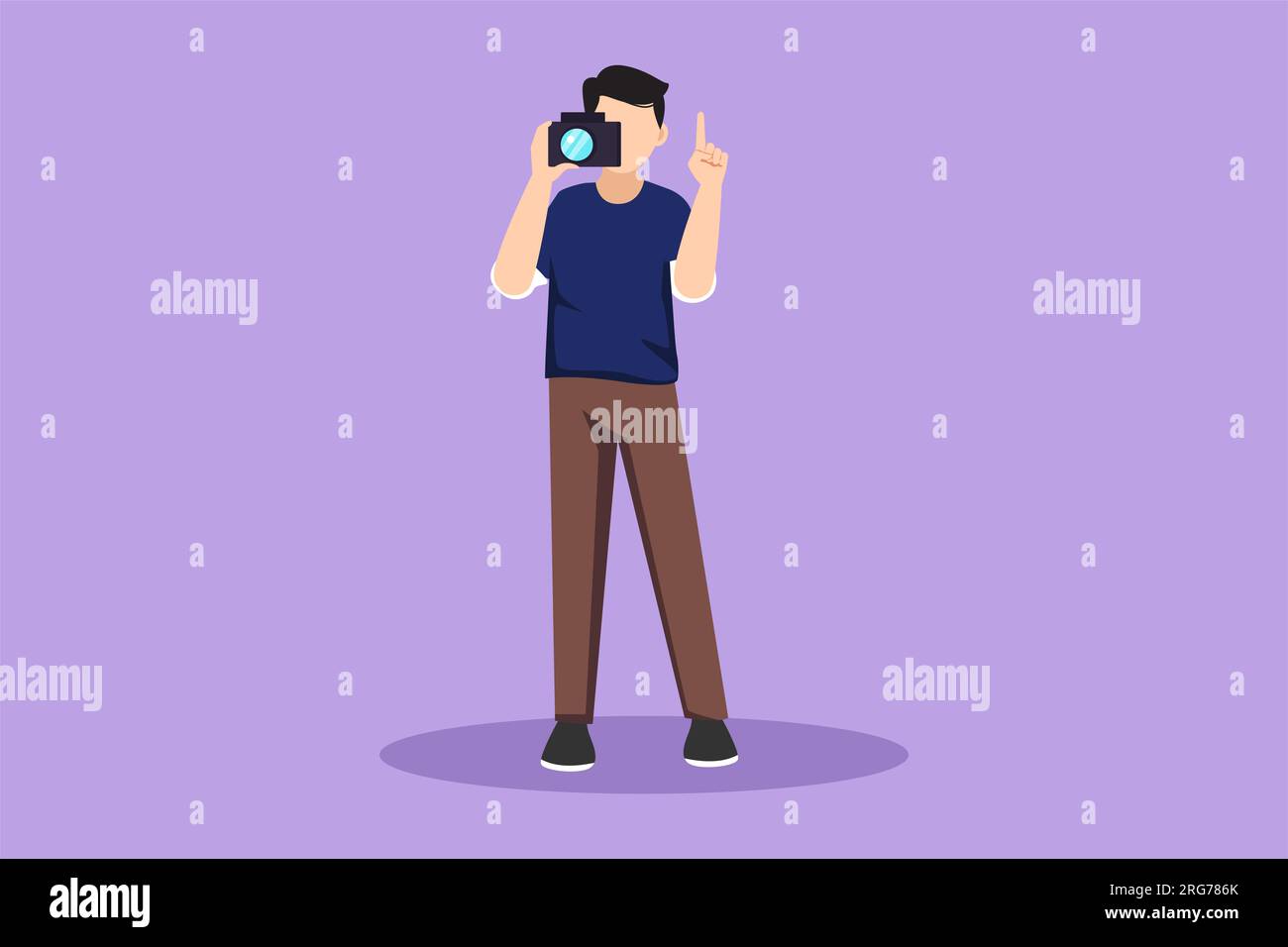 Cartoon flat style drawing male photographer pointing up and using ...