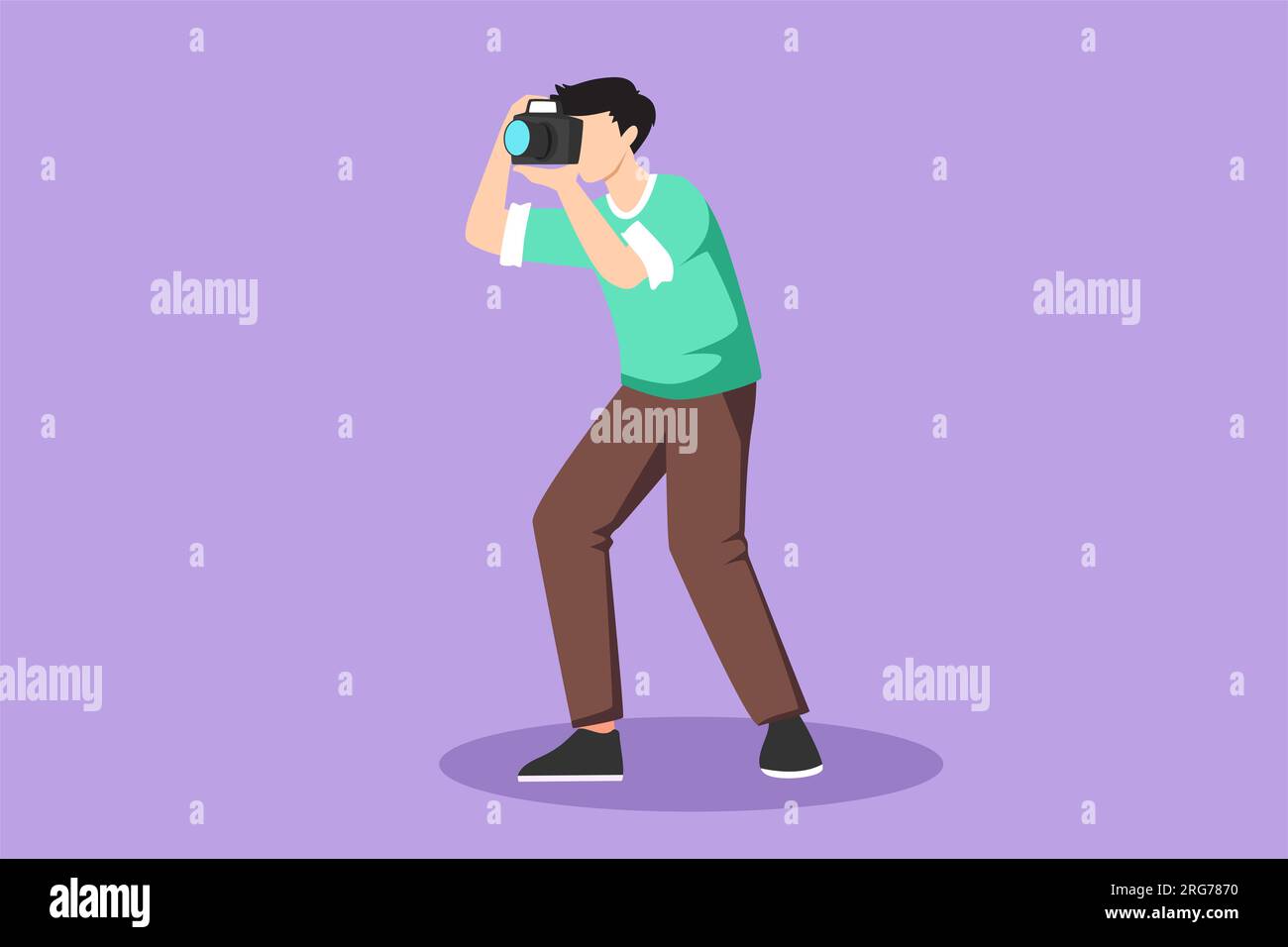 Cartoon flat style drawing male photographer taking photo pose. Camera ...