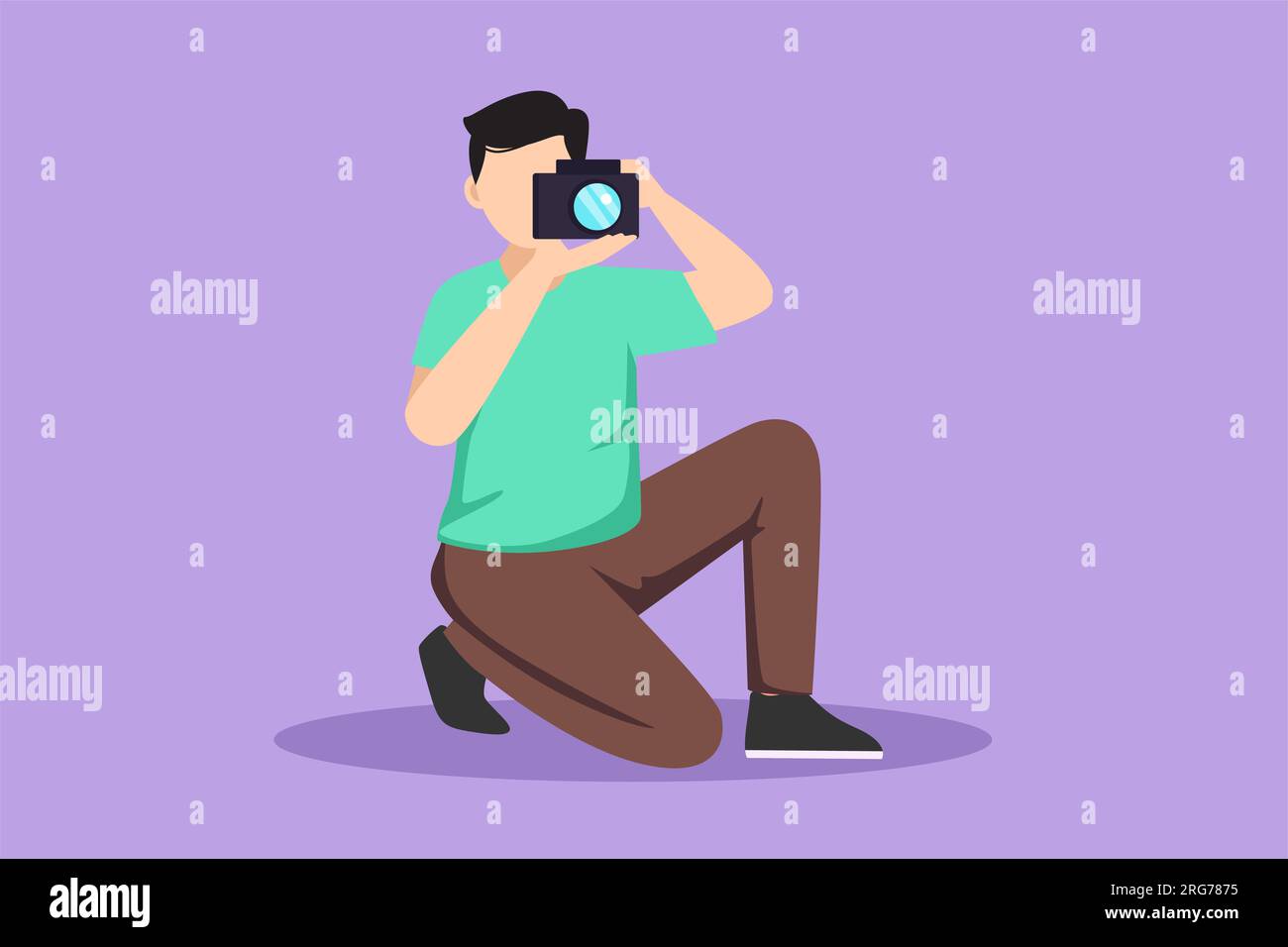 Graphic flat design drawing front view of happy photographer is taking ...