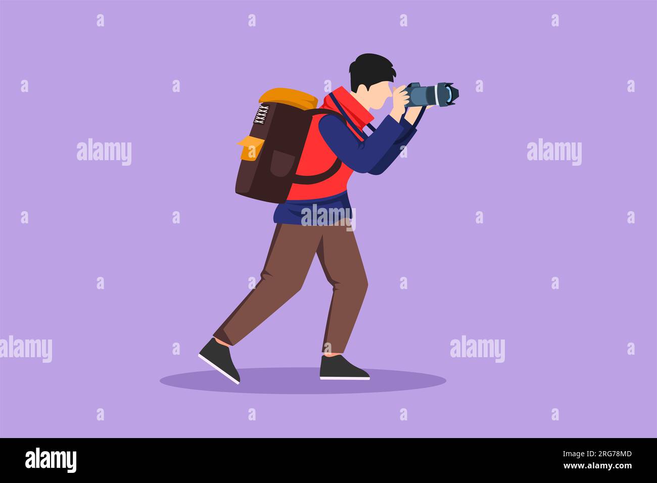Graphic flat design drawing active male journalist or reporter with ...