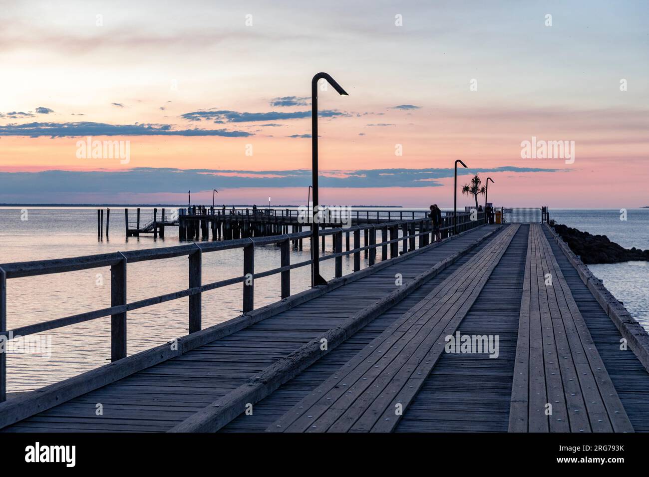 Sunset Fraser Island K'gari over Kingfissher bay and jetty wharf ...