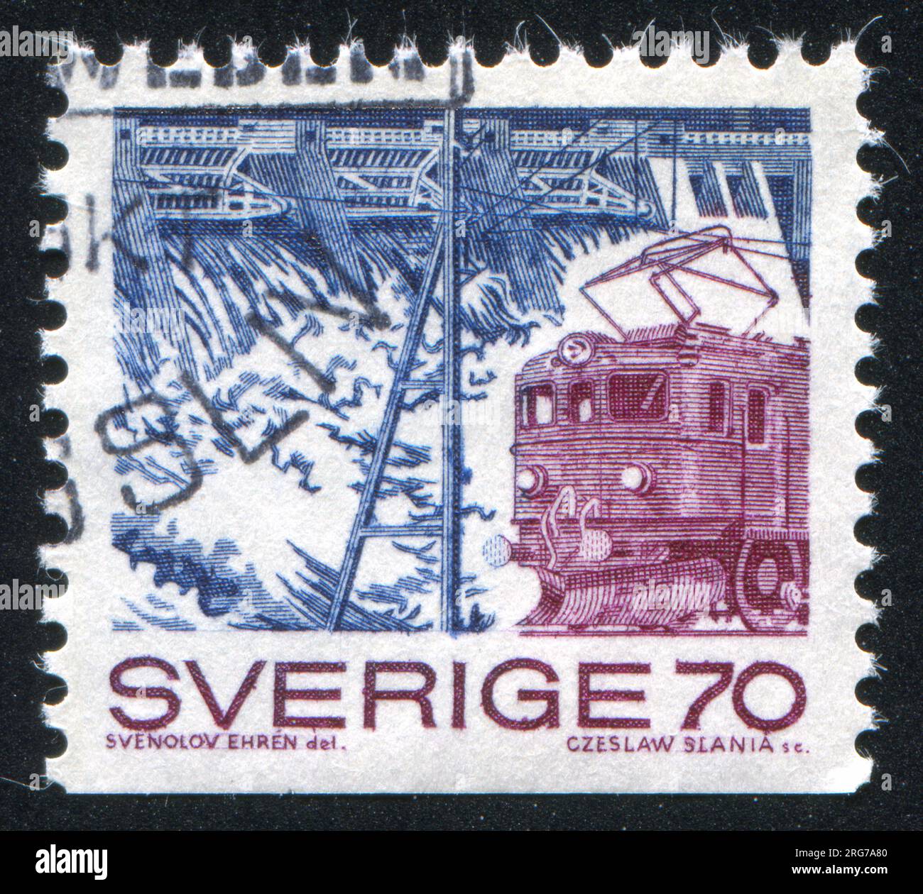 SWEDEN - CIRCA 1970: stamp printed by Sweden, shows dam and diesel ...