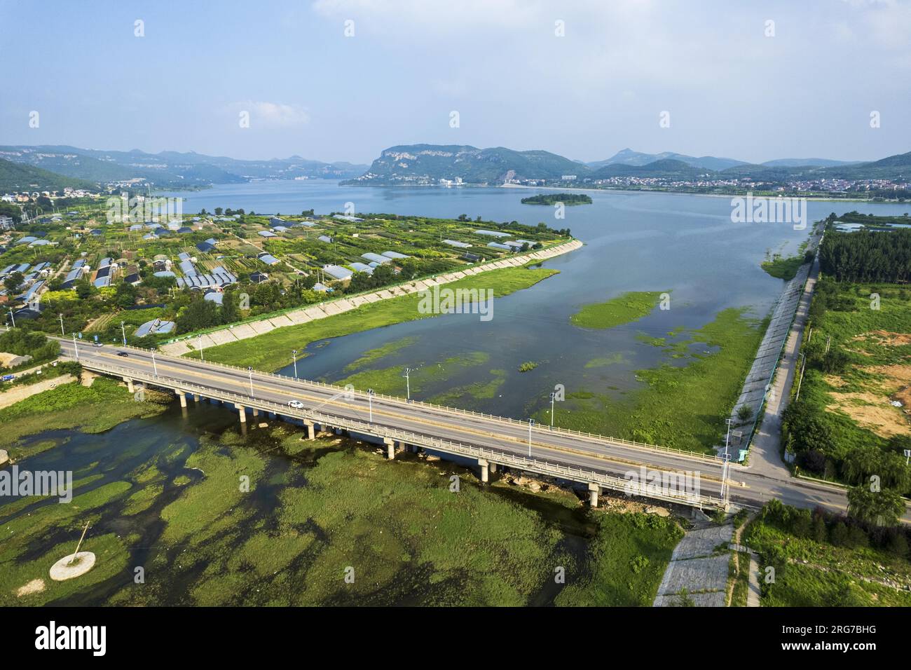 Aerial photo shows the scenery around the Wohu mountain in Jinan City ...
