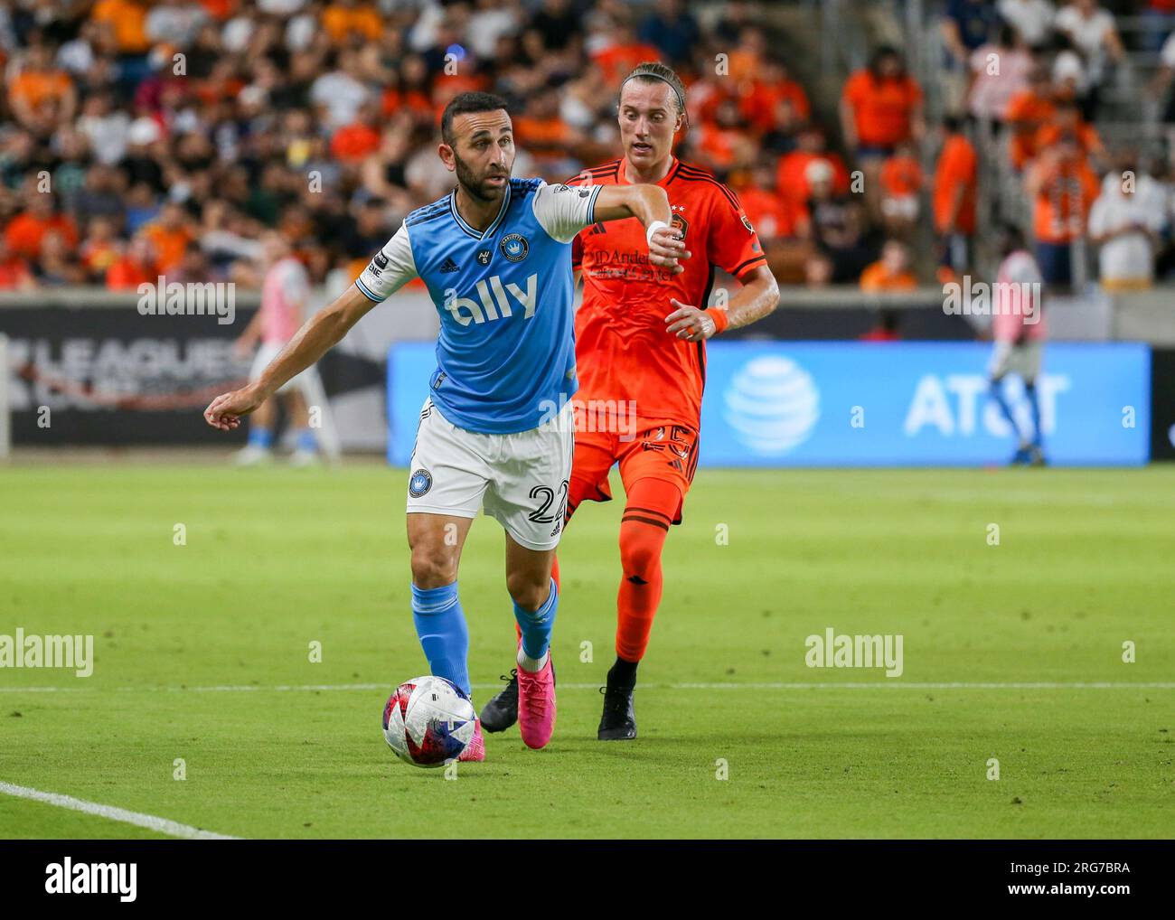 HOUSTON, TX - AUGUST 07: Charlotte FC forward Justin Meram (22) keeps ...