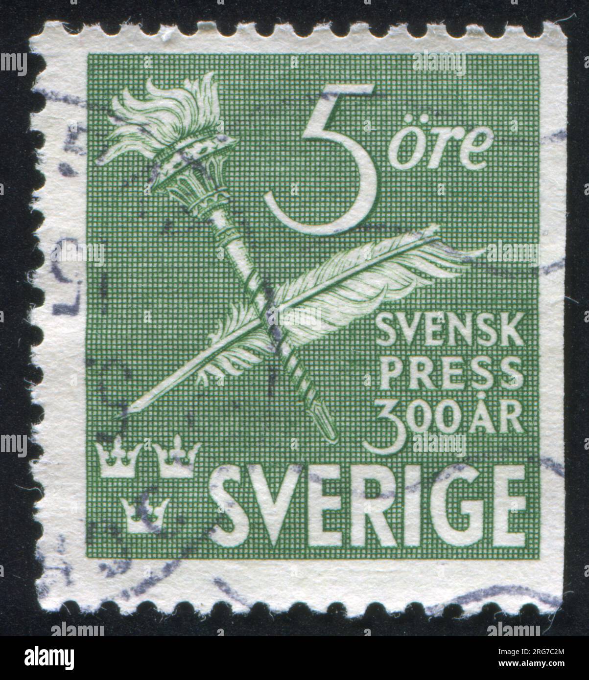 SWEDEN - CIRCA 1945: stamp printed by Sweden, shows Torch and Quill pen ...
