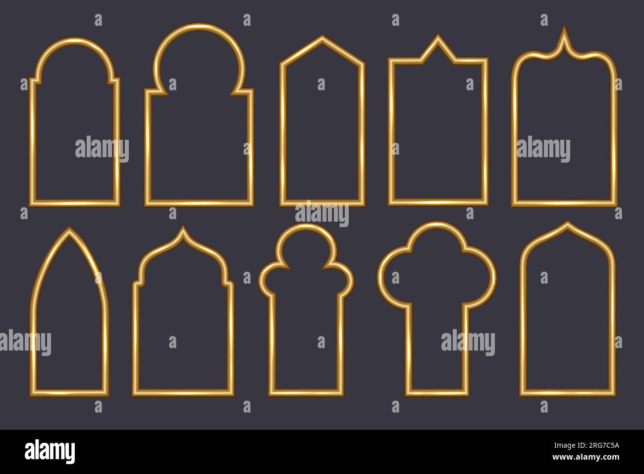 Ramadan window frame shapes. Islamic golden arches. Muslim mosque ...