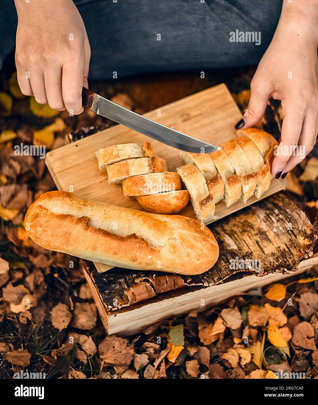 sliced bread for a picnic in the woods Stock Photo - Alamy