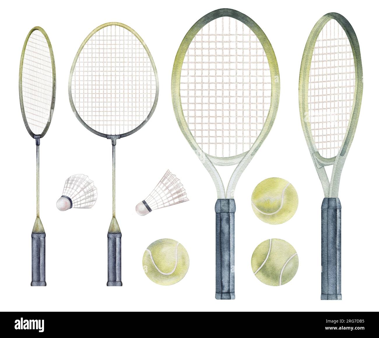 Sports equipment set, racquet for tennis, for badminton, shuttlecock ...