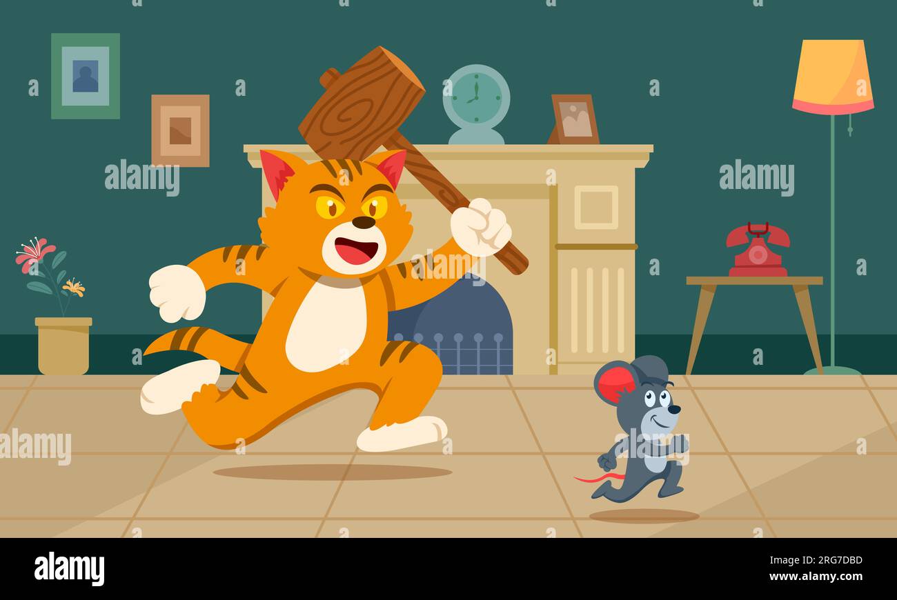Cat trying to smash mouse using big wood hammer Stock Vector Image ...