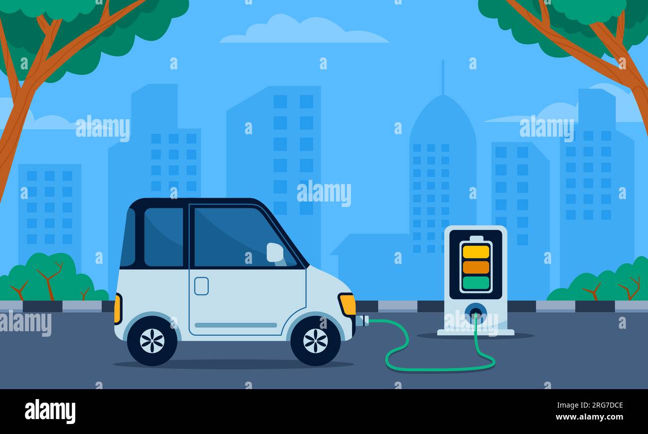Charging up the electric car battery in charge station Stock Vector ...