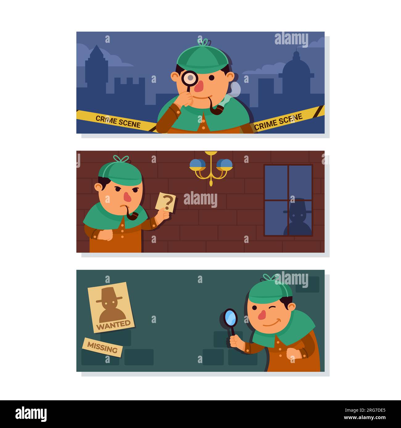 Detective investigating crime scene looking for clues Stock Vector ...