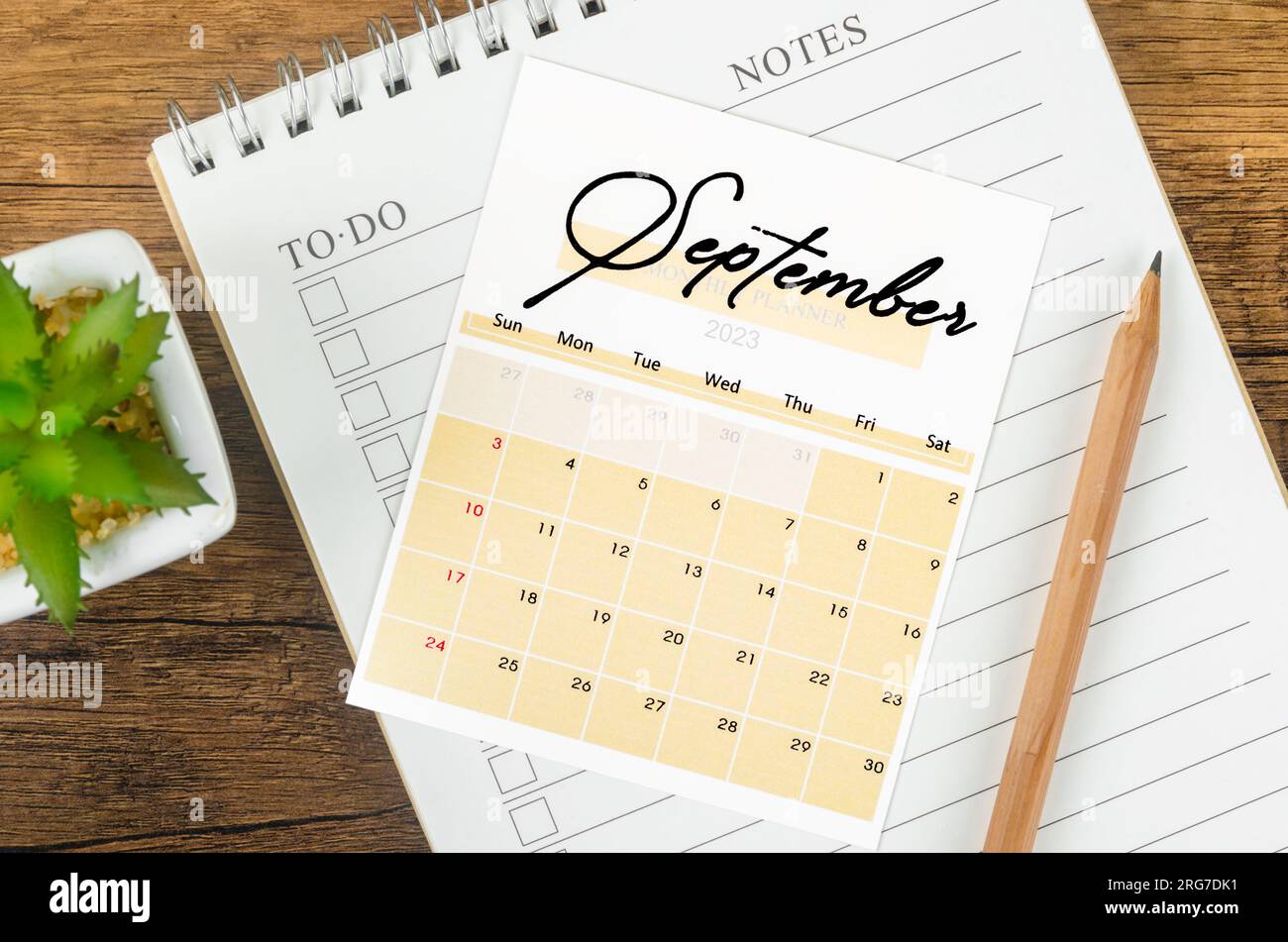 September 2023 Monthly calendar for 2023 year with wooden pencil Stock ...