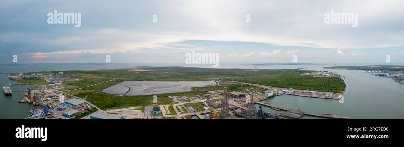 Aerial panorama Pelican Island Galveston Texas Stock Photo - Alamy