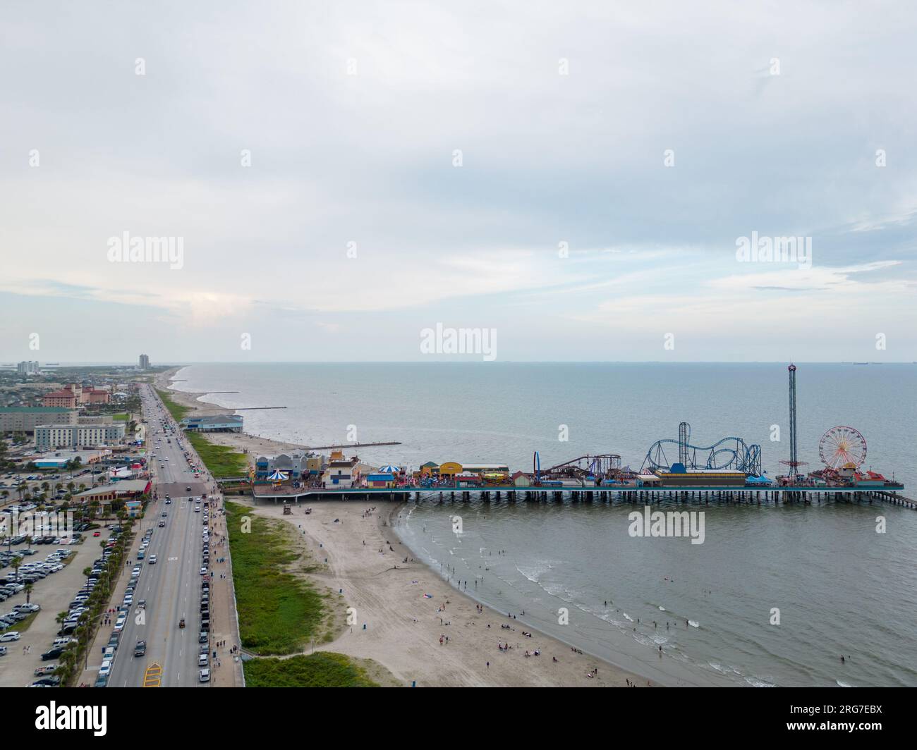 Aerial drone photo Galveston Island Historic Pleasure Pier Texas USA ...
