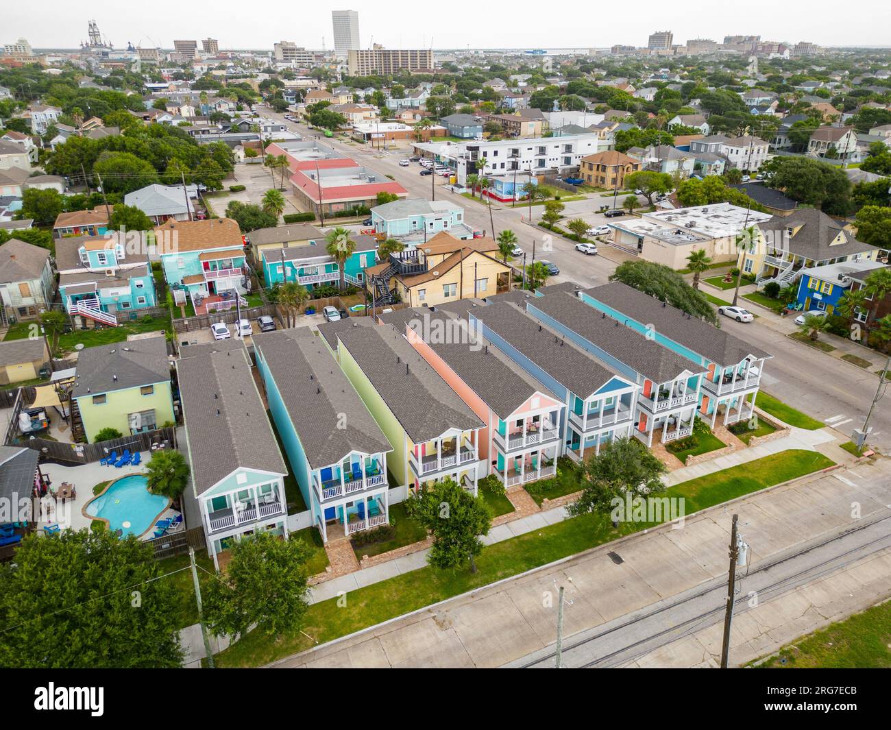 Colorful homes in Galveston Texas USA Stock Photo - Alamy