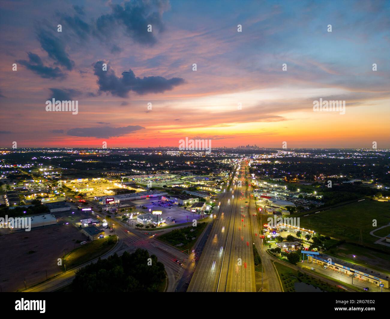 Aerial photo highway I45 heading into Downtown Houston Texas Stock ...
