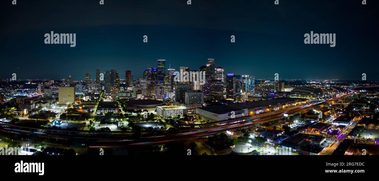 Houston Skyline At Night Aerial