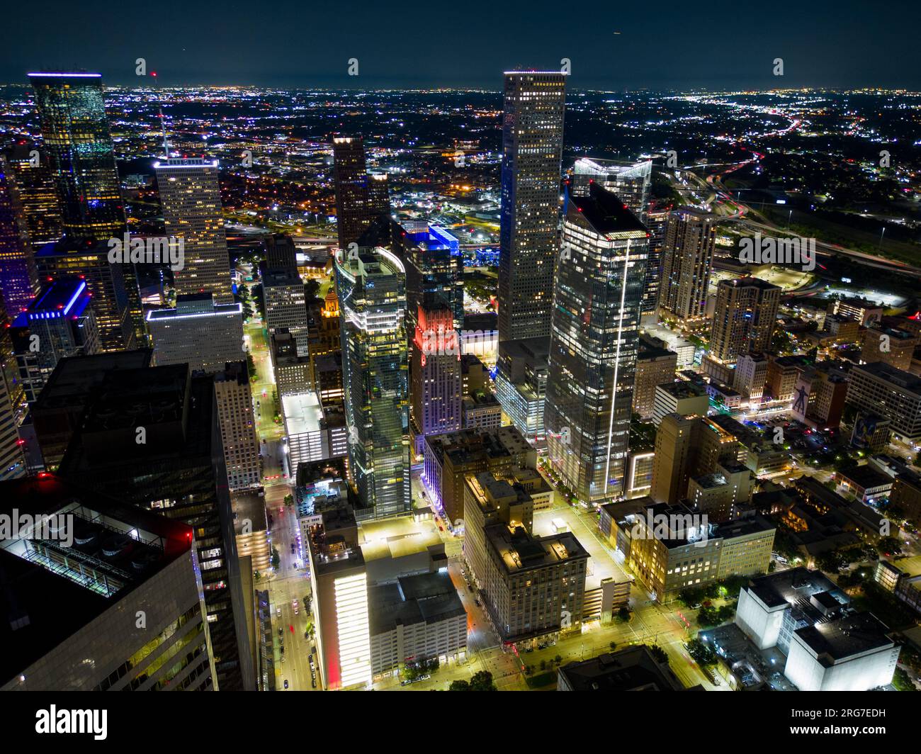 Aerial night photo Downtown Houston Texas circa July 2023 Stock Photo ...