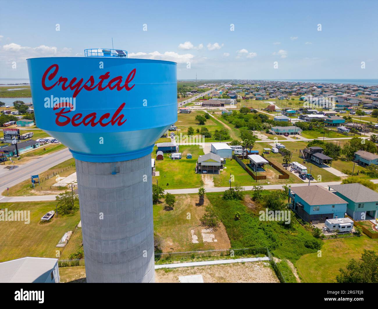 Aerial photo Crystal Beach Water Tower Texas Stock Photo - Alamy