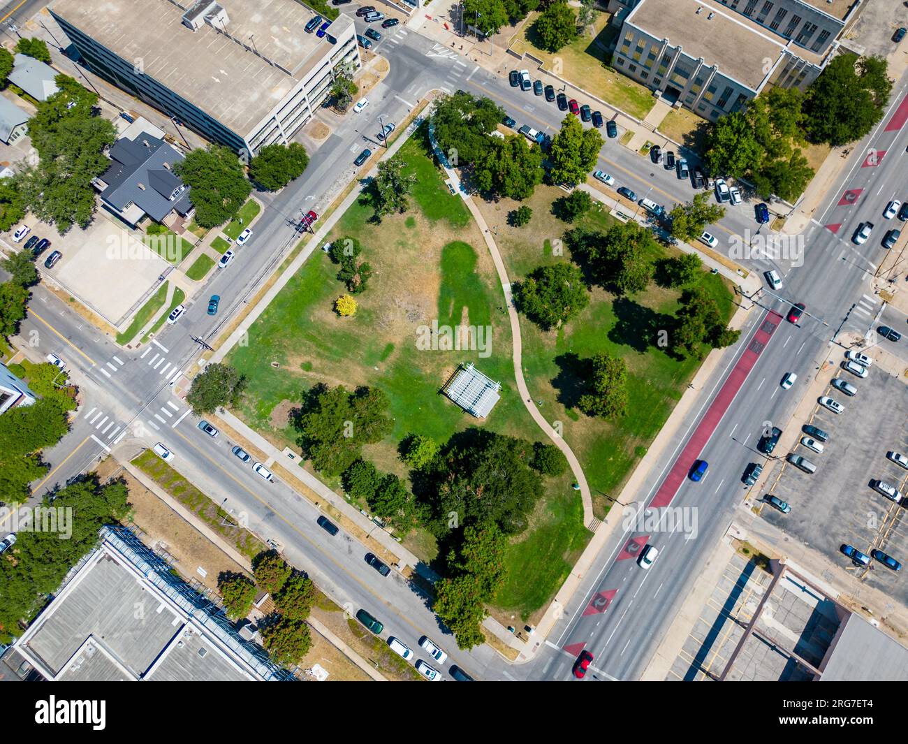 Aerial drone photo Wooldridge Square Austin Texas Stock Photo - Alamy