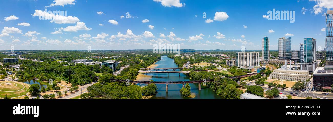 Aerial panorama Colorado River at Downtown Austin Texas Stock Photo - Alamy