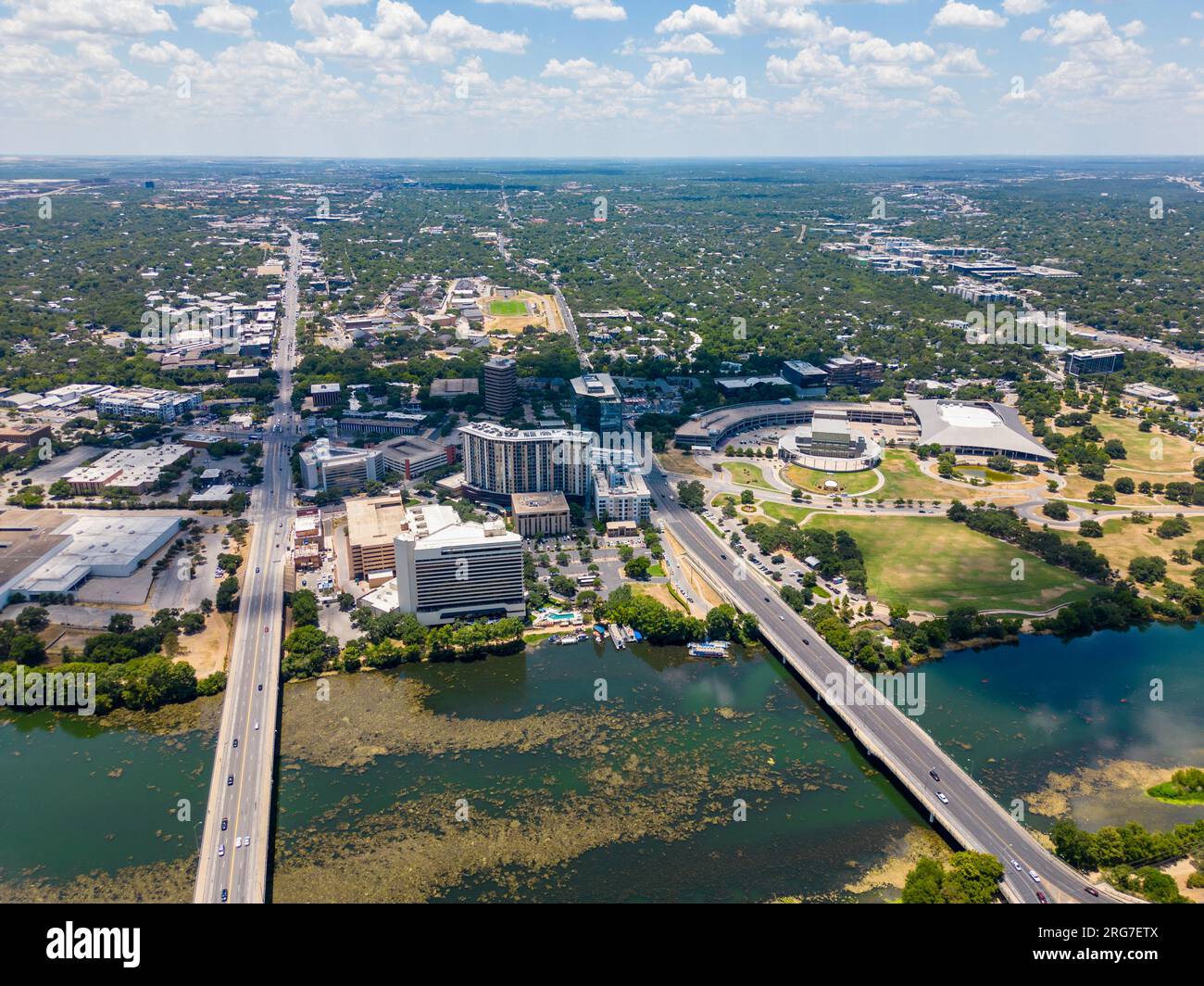 Aerial photo Downtown Austin south of the Colorado River Stock Photo ...