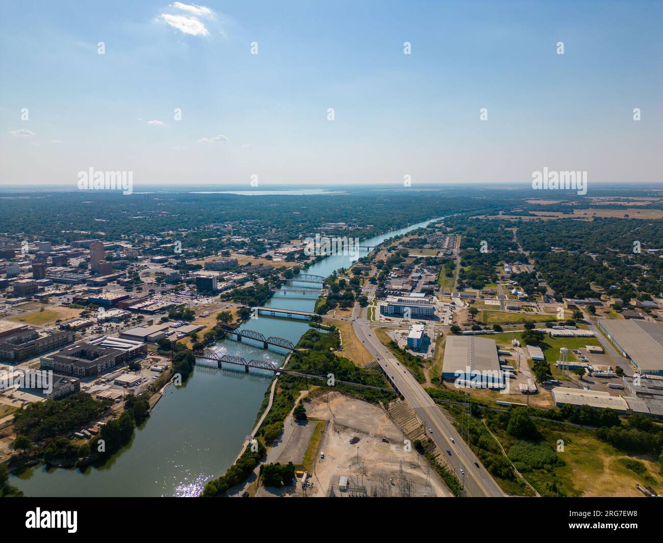 Aerial photo Brazoa River bridges Waco Texas Stock Photo - Alamy