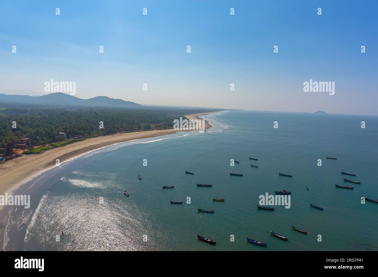 View of the beach from the tower-gopuram in Murudeshwar, Karnataka ...