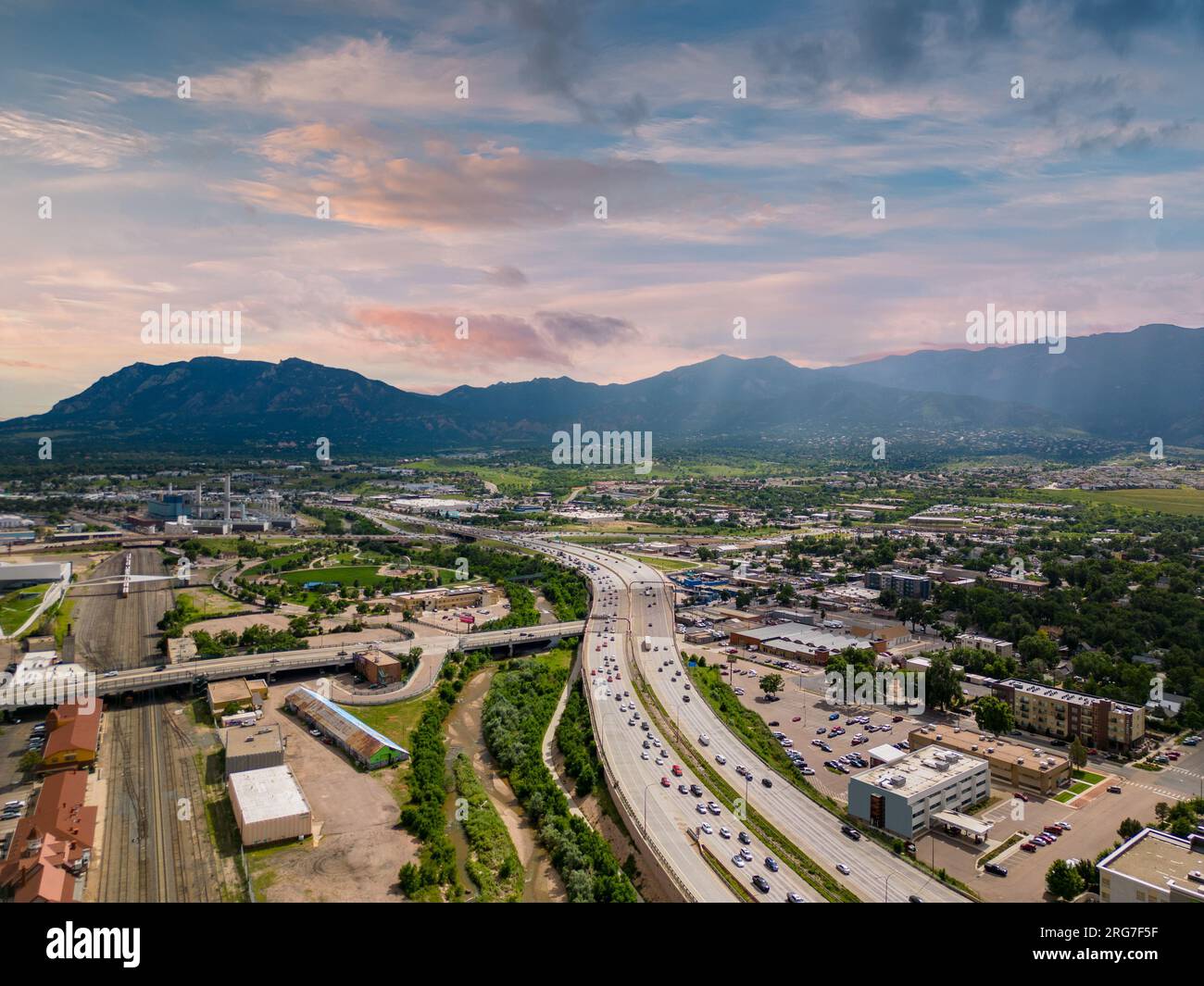 Aerial photo Colorado Springs with beautiful Pikes Peak mountain ...
