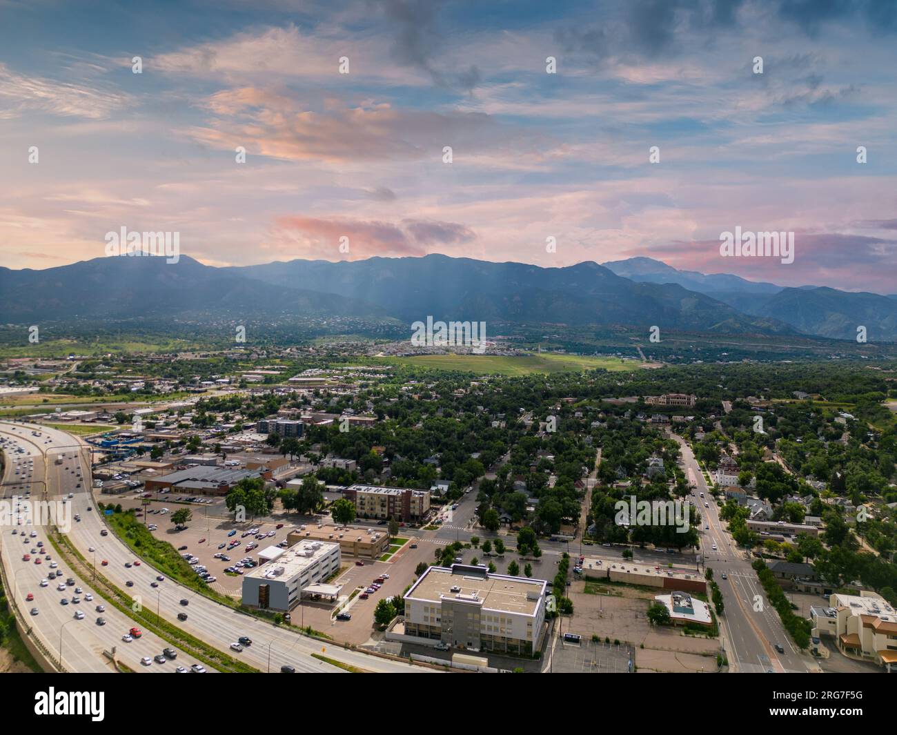 Aerial photo Colorado Springs with beautiful Pikes Peak mountain ...