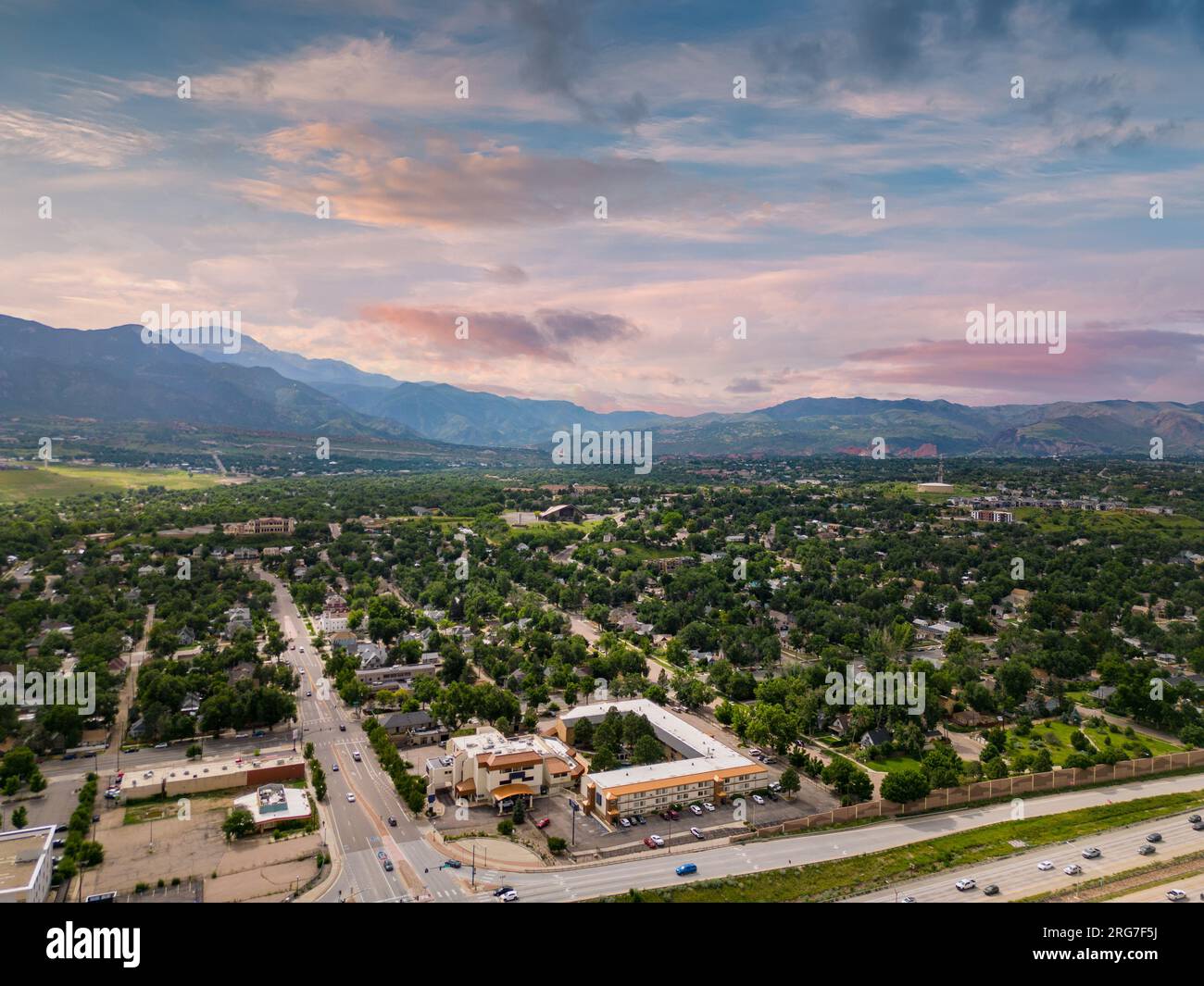 Aerial photo Colorado Springs with beautiful Pikes Peak mountain ...