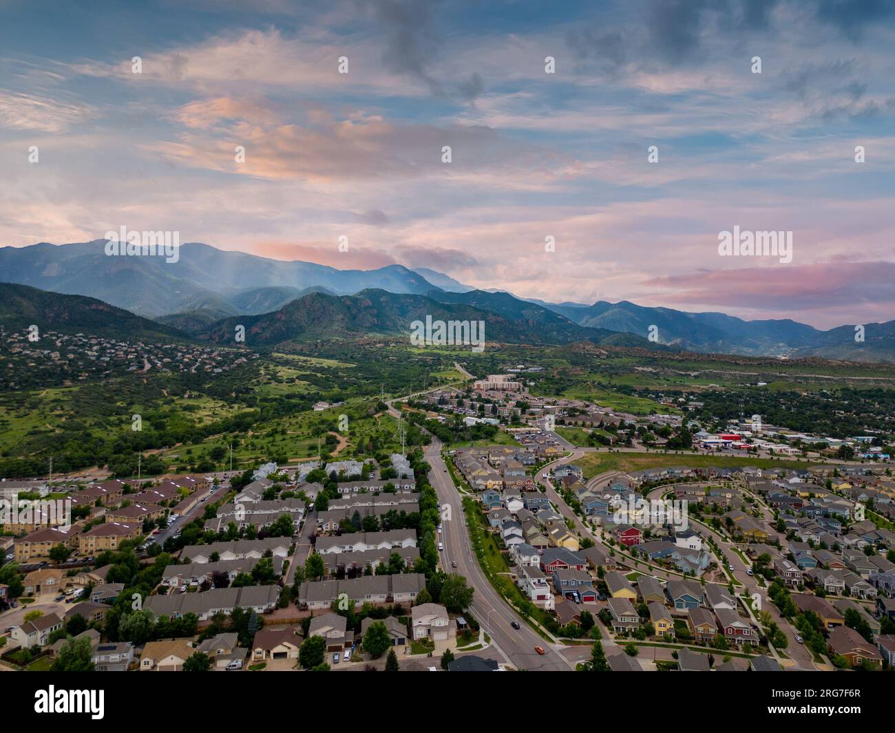 Aerial photo Colorado Springs residental neighborhoods near mountain ...