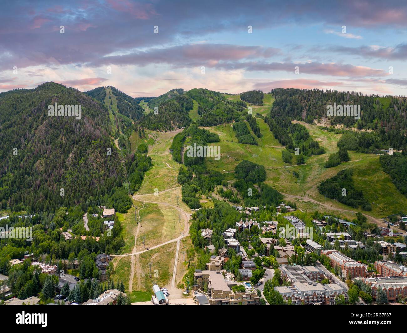 Aerial photo Aspen Colorado ski lift lines up the mountain Stock Photo ...