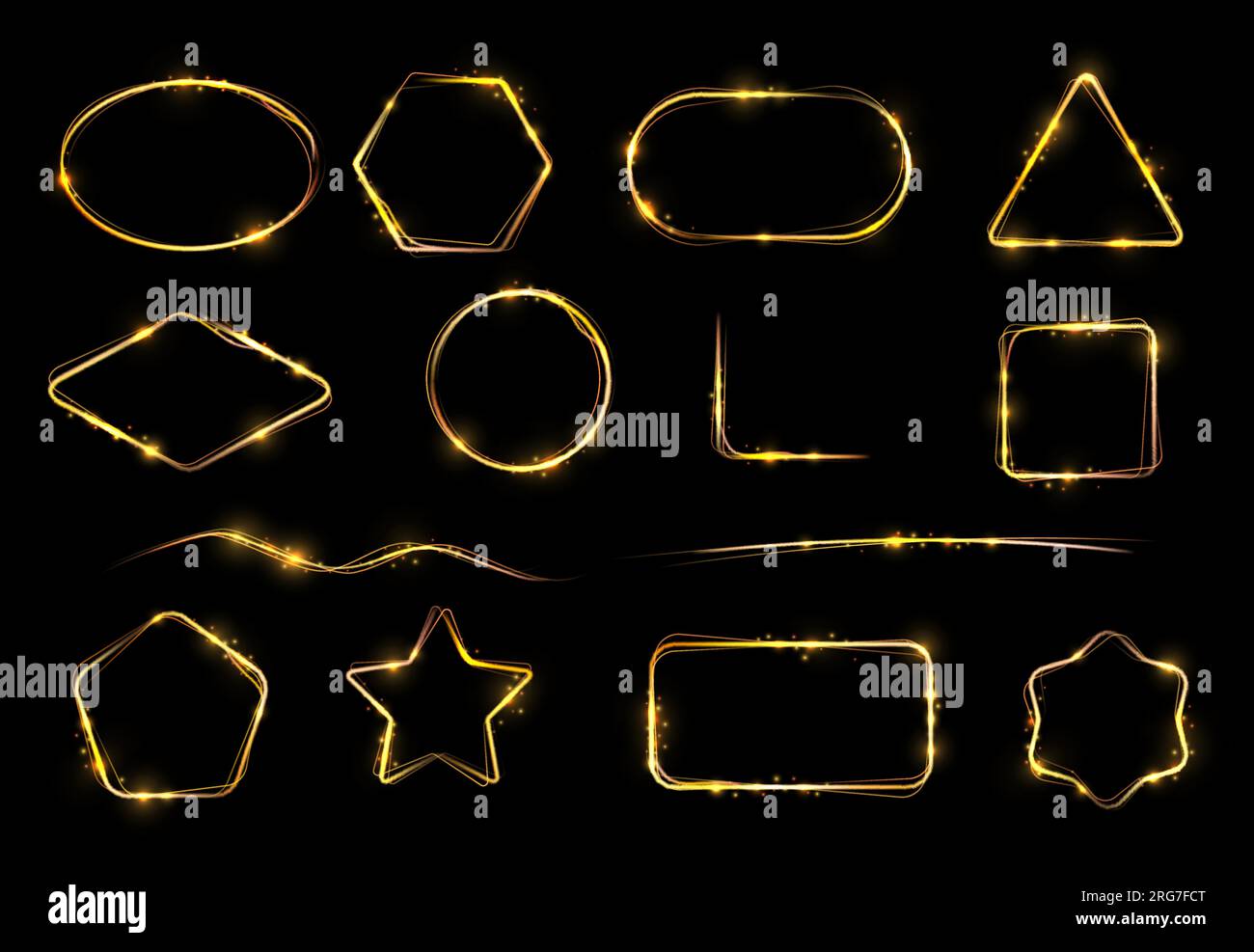 Frames with flame sparkles, glow light effect. Vector borders, lines ...