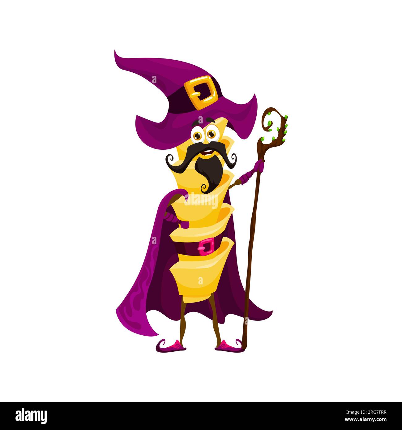 Cartoon Halloween eliche pasta sorcerer character. Wizard, warlock or ...