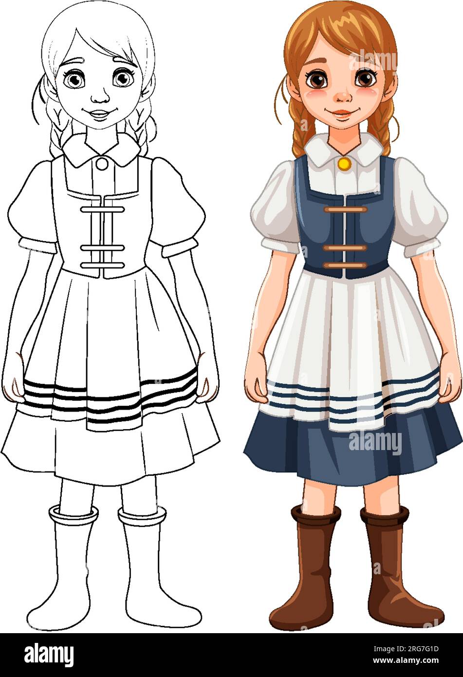 A cartoon illustration of a woman wearing a traditional German Bavarian outfit Stock Vector ...