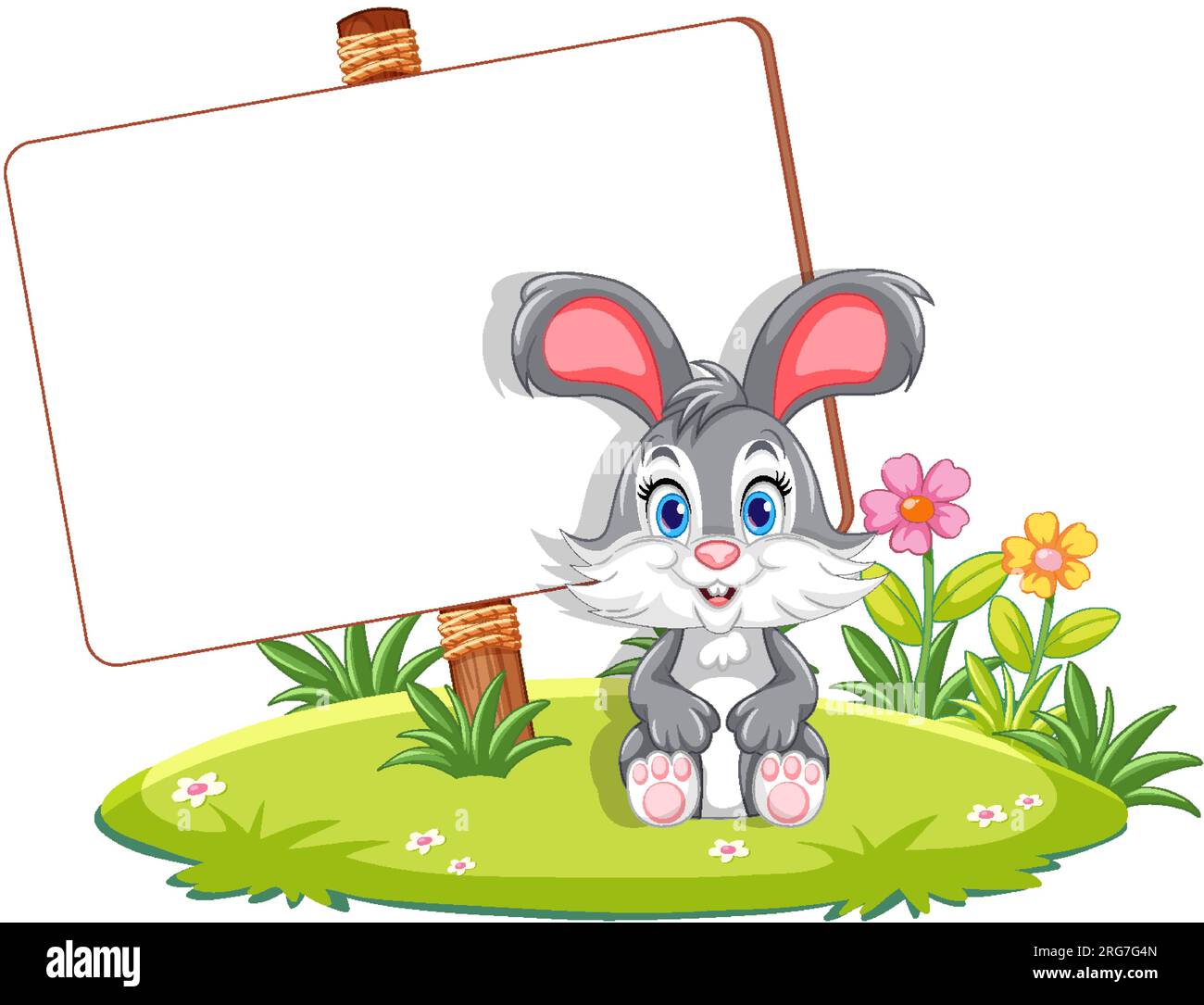 A vector cartoon illustration of a rabbit with a nature outdoor ...