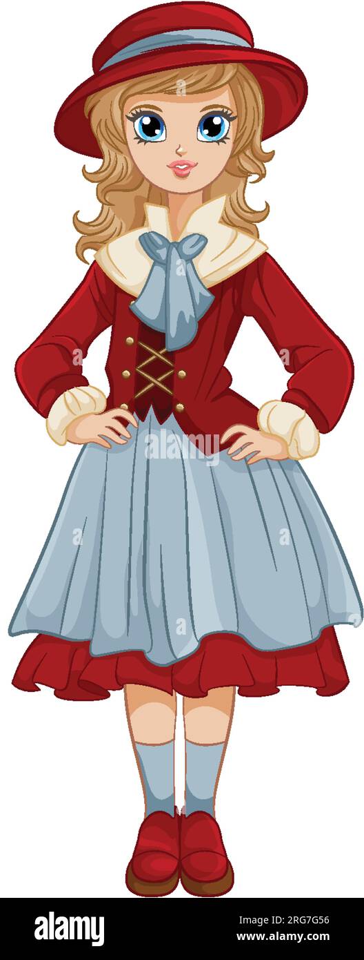 A cartoon illustration of a woman wearing a bowler hat and vintage ...