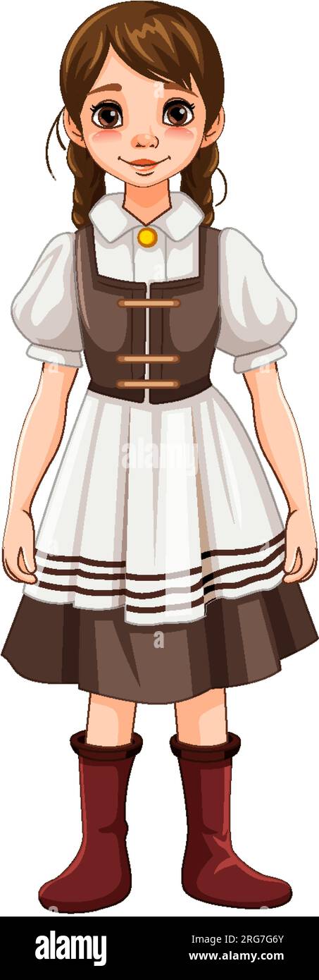 A vector cartoon illustration of a woman wearing a traditional German ...