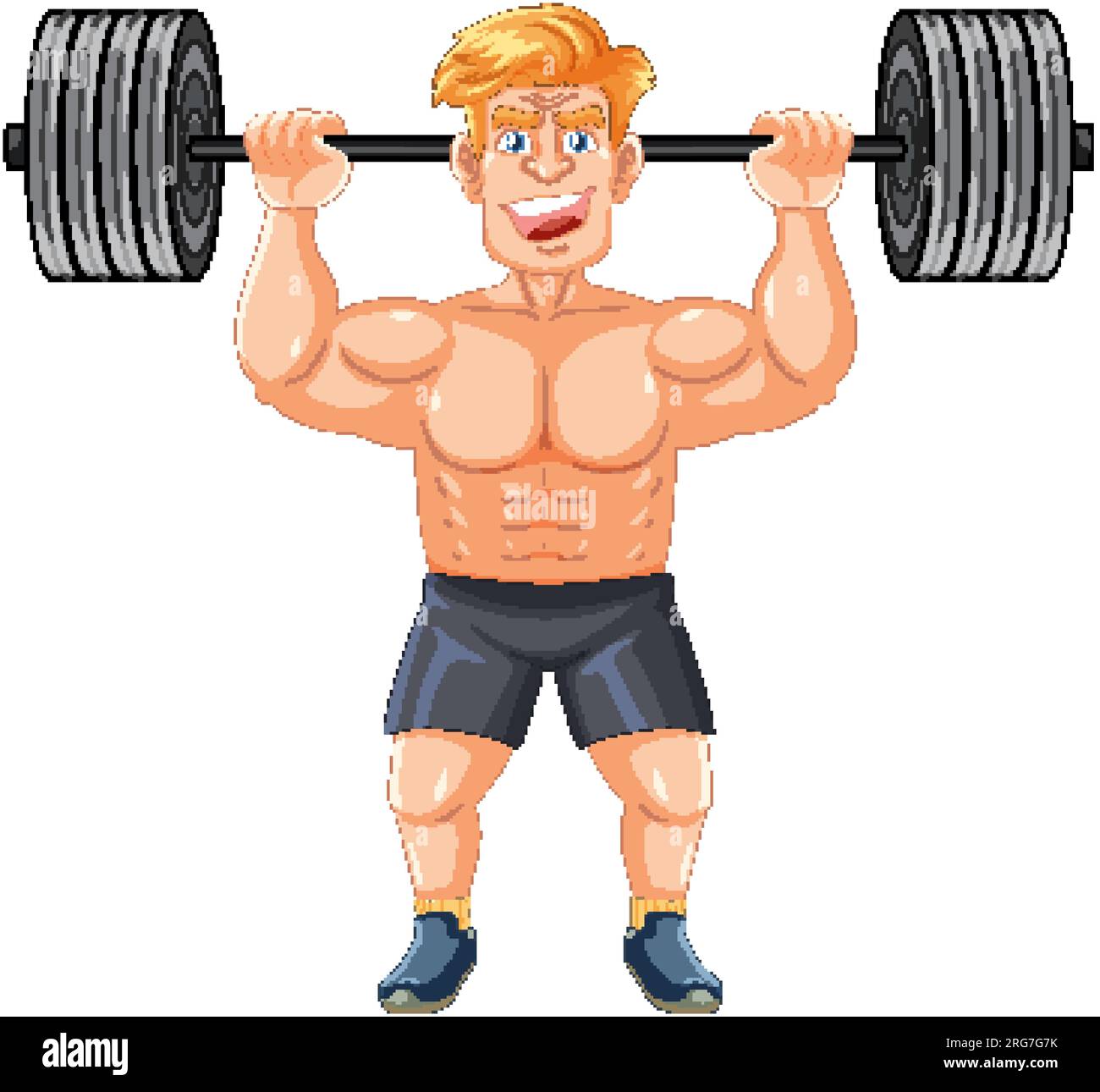 Handsome muscular man lifting weights in a vector cartoon illustration ...